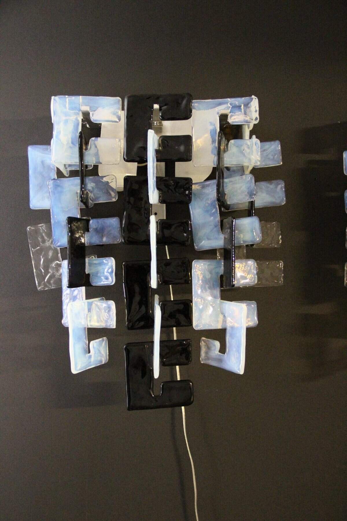 Pair of Carlo Nason modern wall sconces in black, iridescent Murano ...